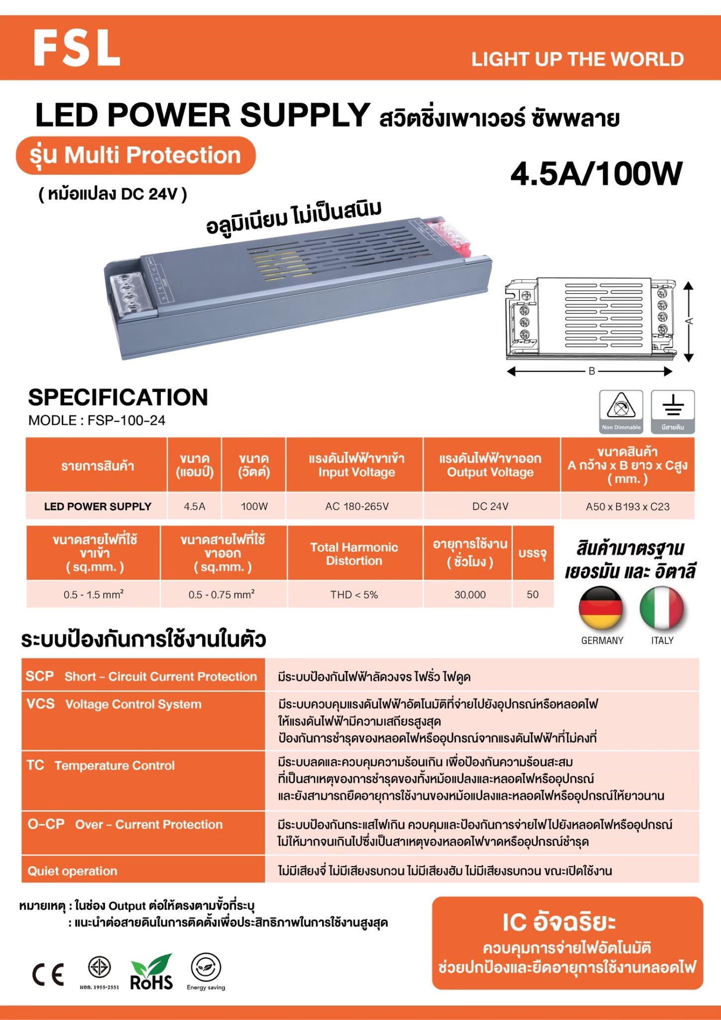 FSL LED Power Supply รุ่น Multi Protection 24V 4.5A 100W (หม้อแปลง DC 24V) - เทคเชอร์ :: สวิท ...
